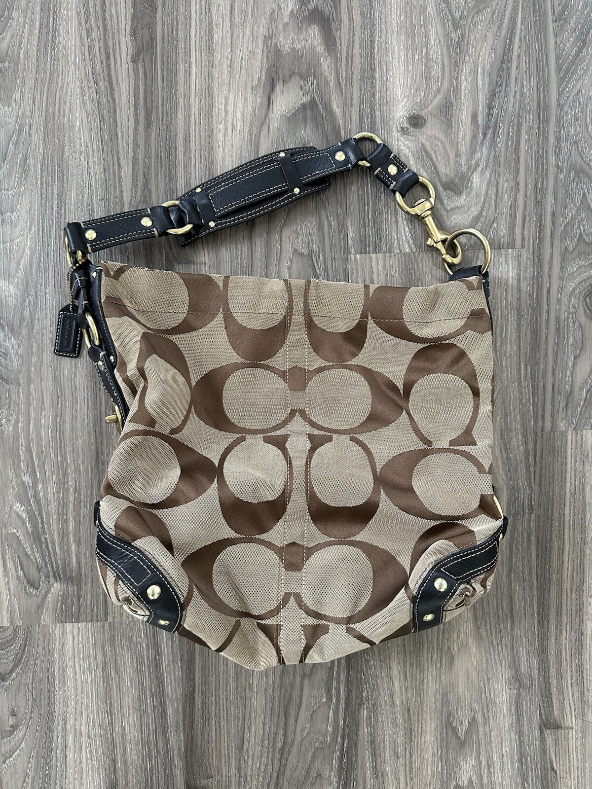 Vintage Coach Signature Carly Small Brown Canvas Hobo… - Gem