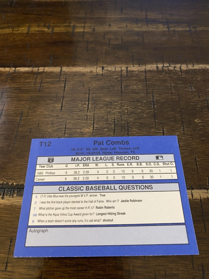 Pat Combs 1990 Classic Update Philadelphia Phillies #T12 | eBay