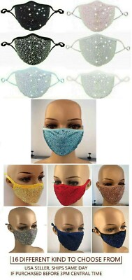 Bling Rhinestone Face Mask With Filter Pocket Crystal Reusable | eBay