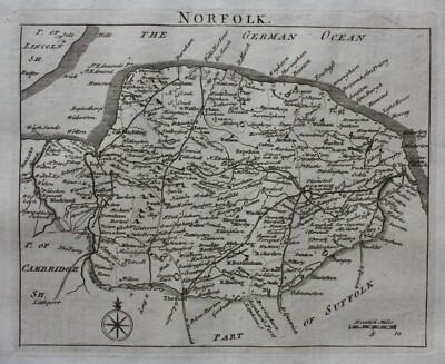 Pre-1900 - England Displayed Antique County Map 1769
