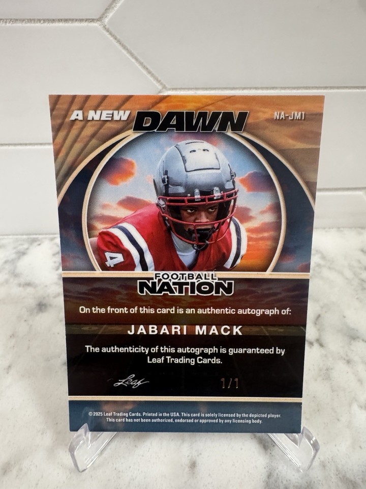 2025 Leaf Football Nation Jabari Mack Auto #ed 1/1 A New Dawn | eBay