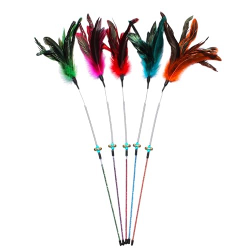 Cat Wand Toy Feather Sticks - 5 Piece Interactive Wands Toy Set with ...