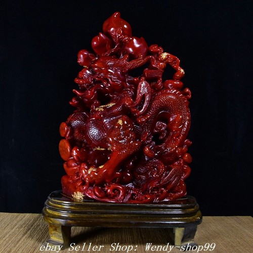 16" Old Natural Red Tianhuang Shoushan Stone Dragon Kylin Unicorn Qilin ...