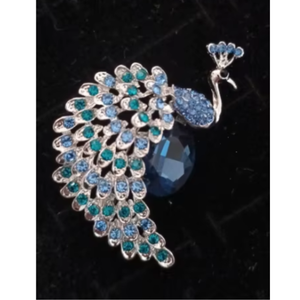 Vintage Style Peacock Bird Rhinestone Crystal Cyan Bird Brooch Pin ...