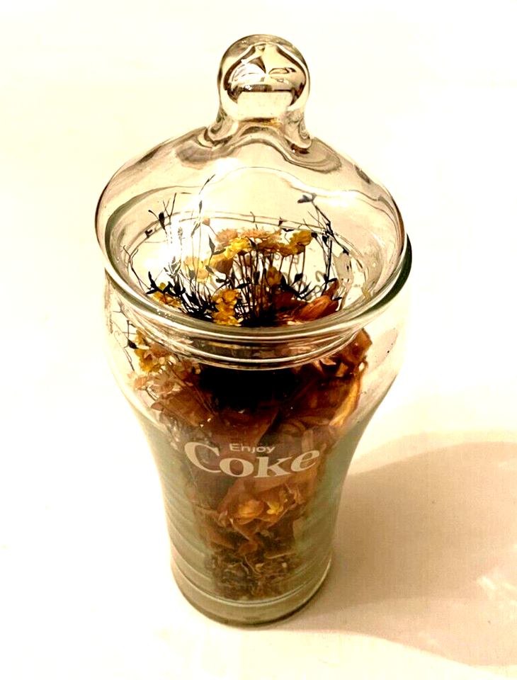 Coca-Cola Bell Shape Soda Glass Jar w/Lid dried Flower inside LEONARD ...