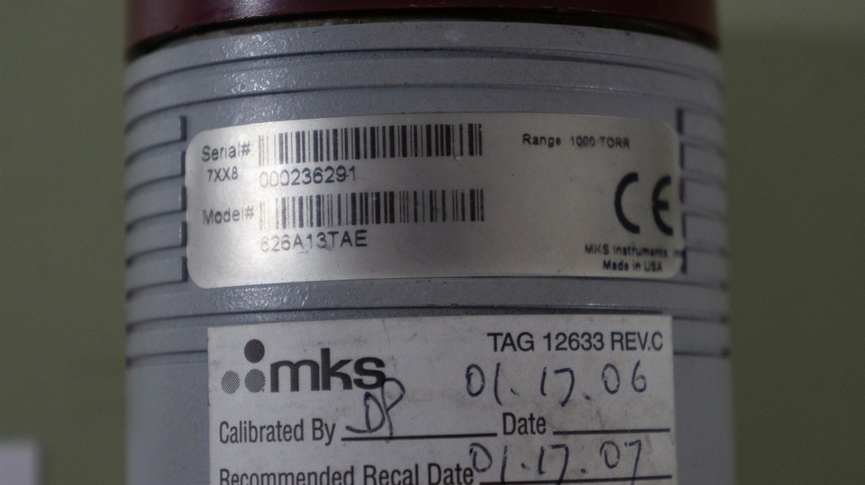 MKS Baratron 626A13TAE Pressure Transducer Type 626 , 1000 TORR , ± ...