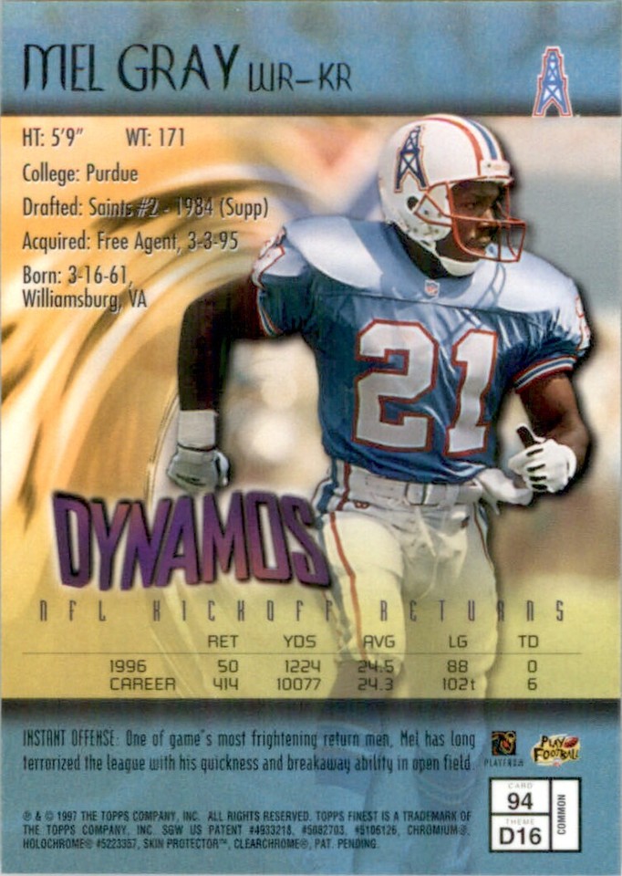 1997 Finest Mel Gray Tennessee Oilers #94 | eBay