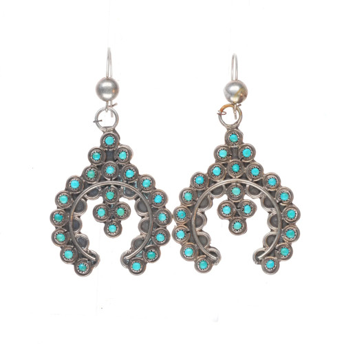 Vintage Zuni sterling silver snake eye turquoise Naja form dangle ...