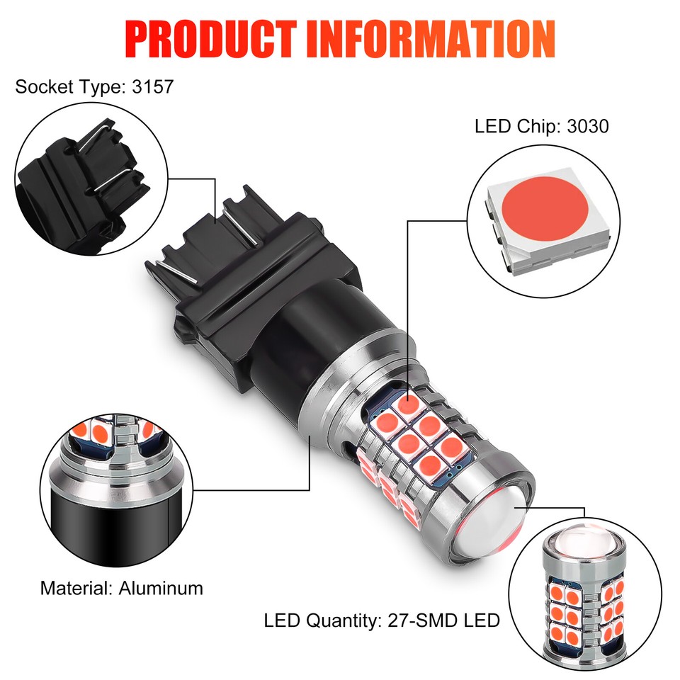 4x 3157 LED Red Strobe Flash Brake Stop Bulbs Tail Blinking Light ...