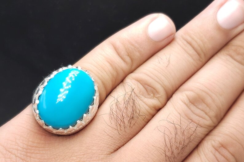 Rare Natural Feroza Turquoise Ring For Men 925 Sterling Silver Ring ...