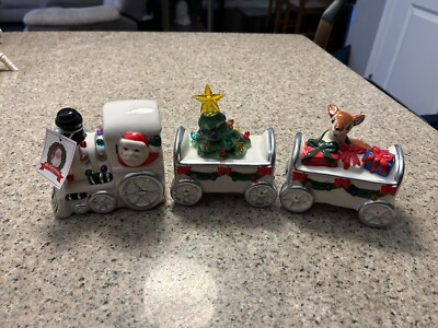 Mr. Christmas Ceramic Lighted White Locomotive Train Santa Reindeer ...