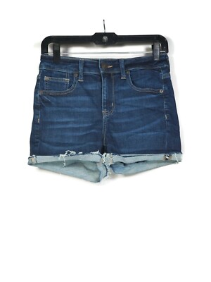 American Eagle Dark Wash Denim Stretch Hi Rise Raw Cut Off Shortie ...