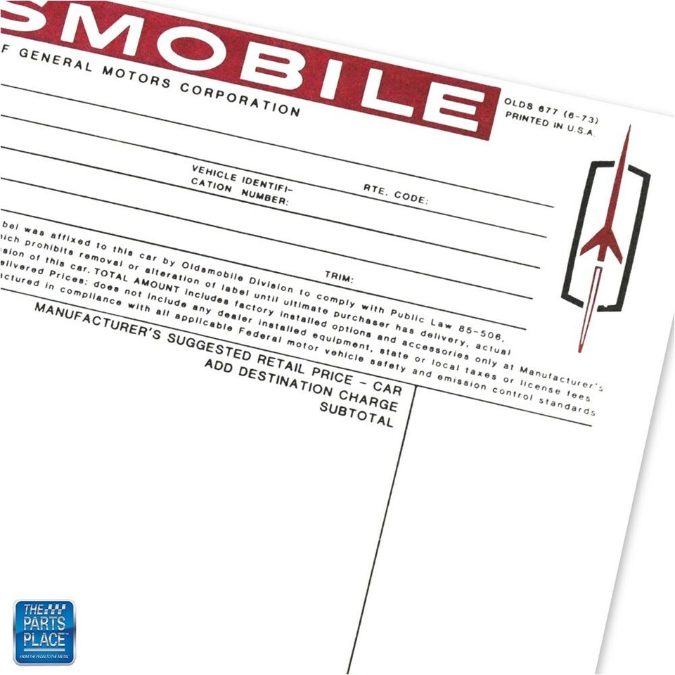 1974-1975 Oldsmobile New Vehicle Window Price Sticker 677A EA | eBay