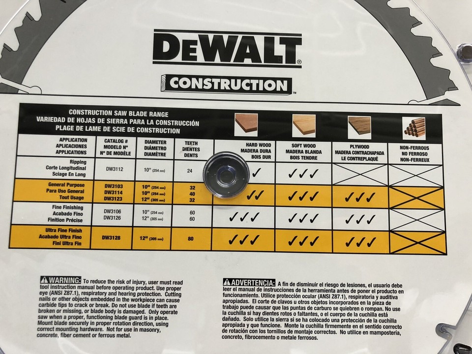 NEW DeWalt DW3128P5 12 in. 32-Teeth and 80-Teeth Miter Saw Blade (2 ...