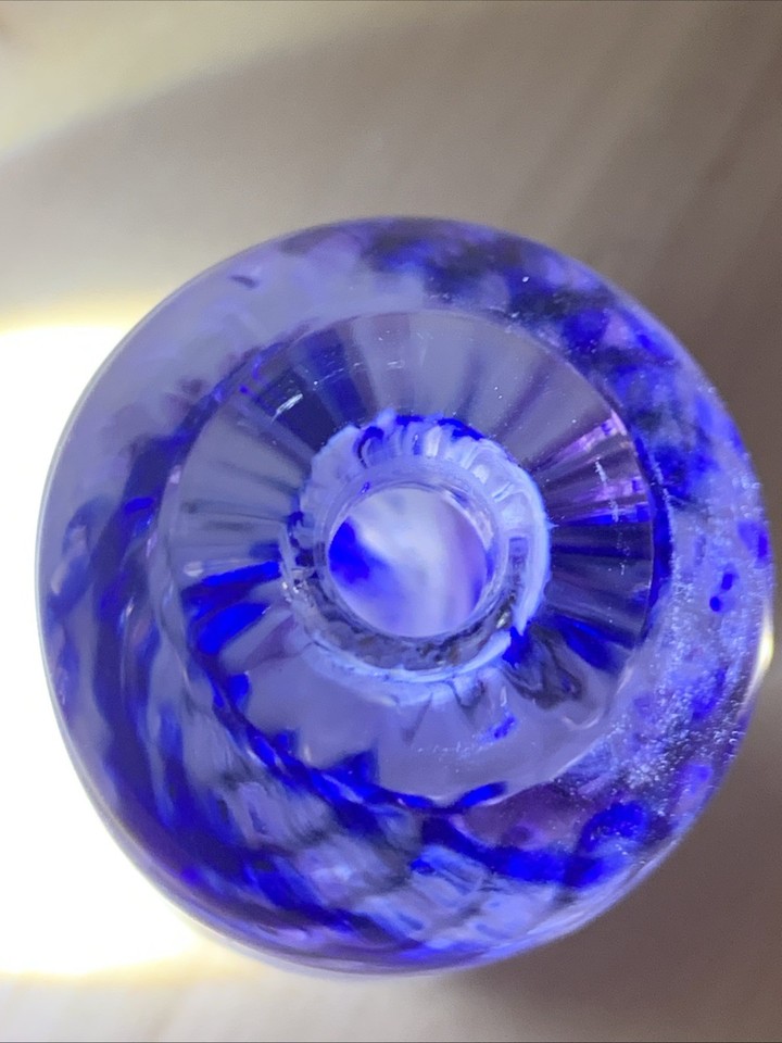 Glass Paperweight Vase Elongated Egg Shaped Signed 1970 Blue Purple ...