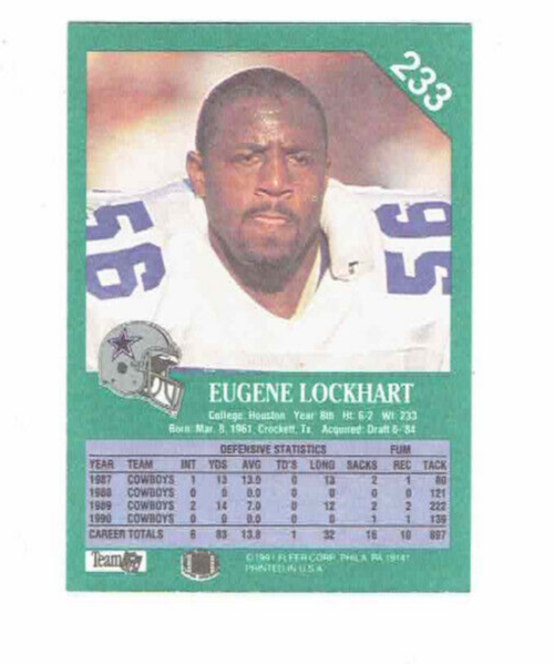 Eugene Lockhart Dallas Cowboys LB #233 Fleer 1991 Football Card | eBay