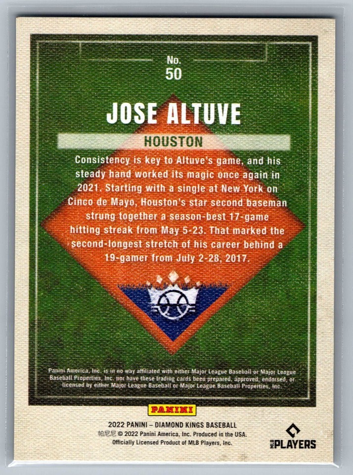 2022 Panini Diamond Kings Blue Frame Baseball #50 Jose Altuve Houston ...