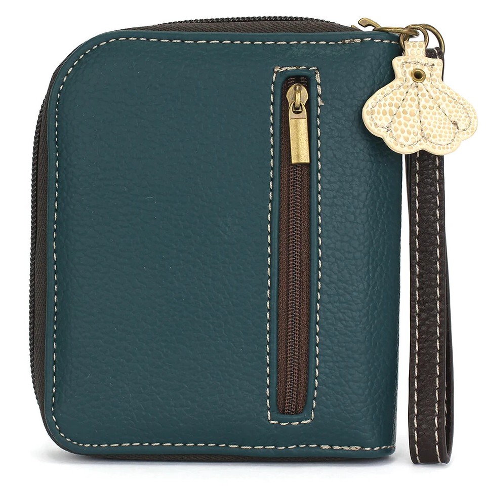 NEW CHALA CRAB SHELL GREEN OCEAN BLUE ZIPPERED BIFOLD WALLET FAUX ...