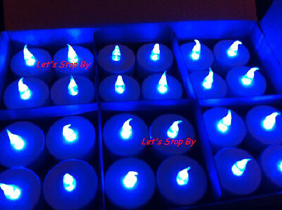 24 Blue flameless Batteries LED TEA LIGHTS ideal candle Vase WEDDING ...