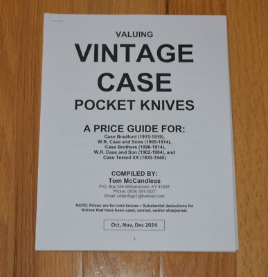 VINTAGE CASE KNIFE PRICE GUIDE "PRE 1940" CASE BROS TO CASE TESTED XX ...