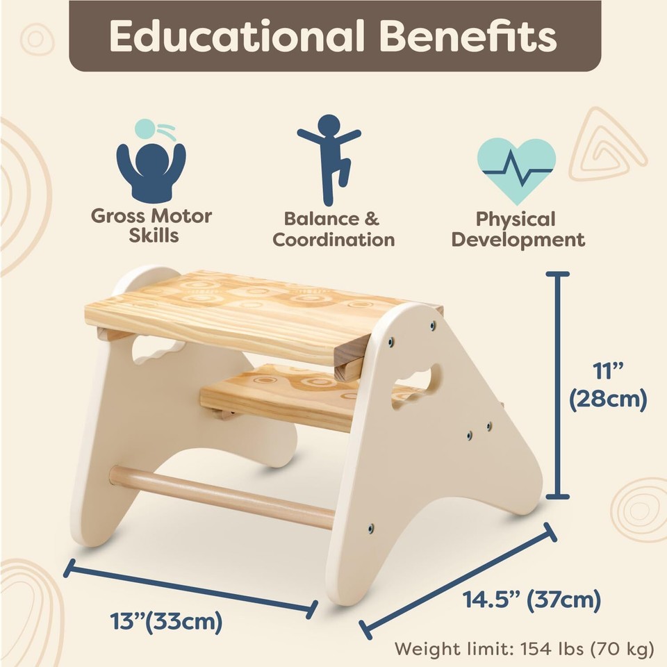 B. toys- spaces- Step Stool for Kids – Ivory & Wood Stepping ...