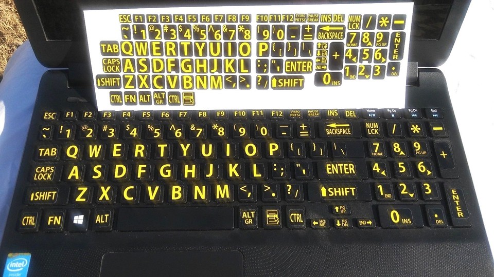 English US LARGE LETTER KEYBOARD STICKERS for Computer or Laptop/YELLOW ...