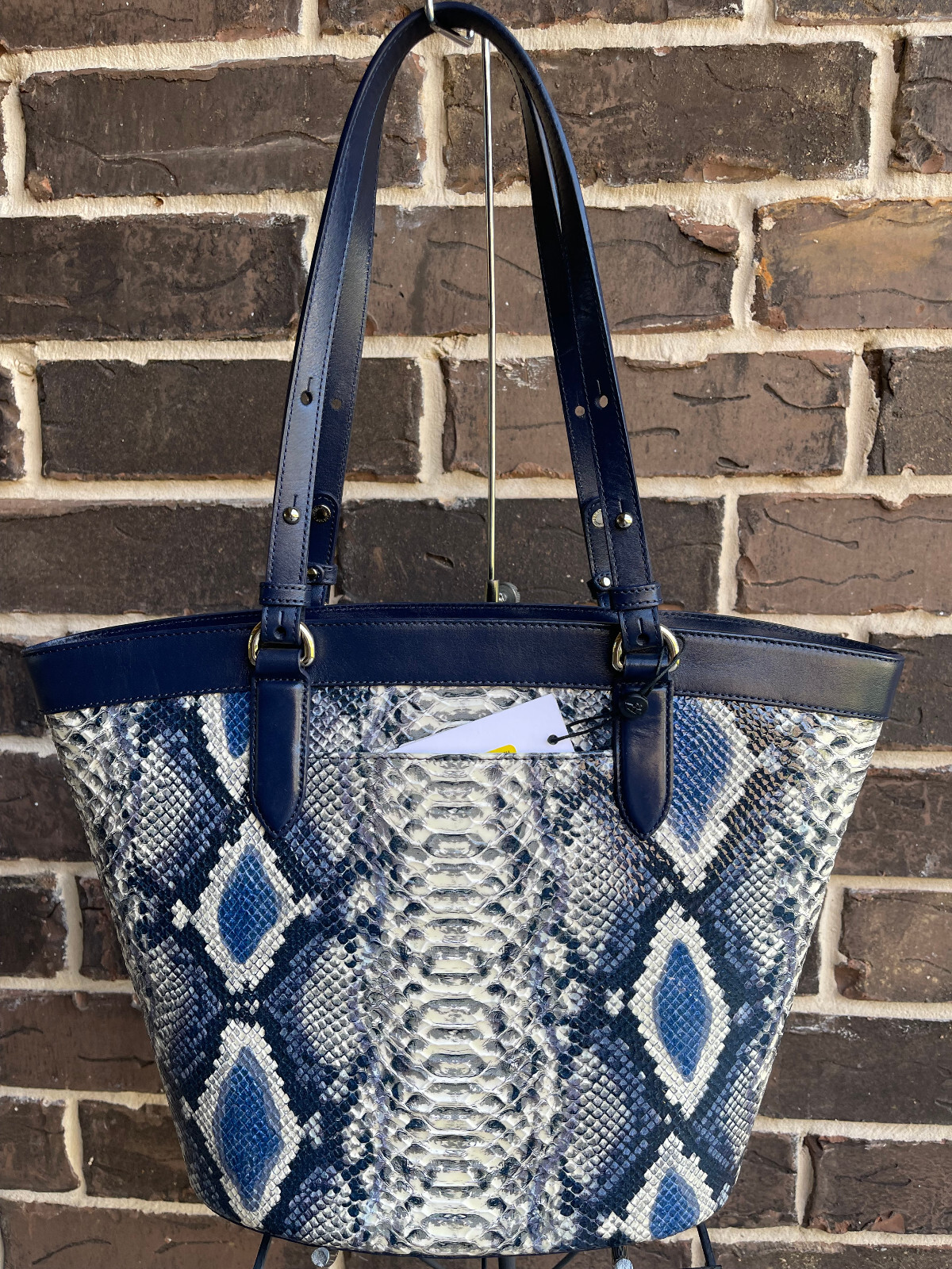 Brahmin Medium Bowie Leather Snake Print Shoulder Bag Cobalt Ballington ...