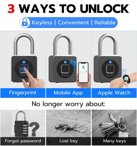 Fingerprint Gym Locker Lock, Keyless Biometric Padlock, Weatherproof ...