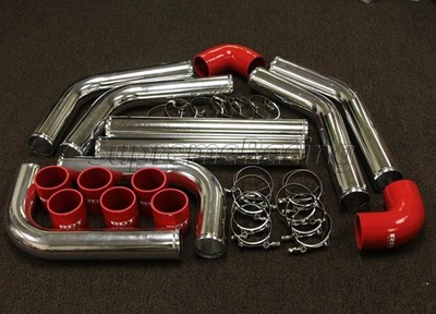 RDT UNIVERSAL 8PC CHROME ALUMINUM PIPING + RED COUPLER HONDA/ACURA ...