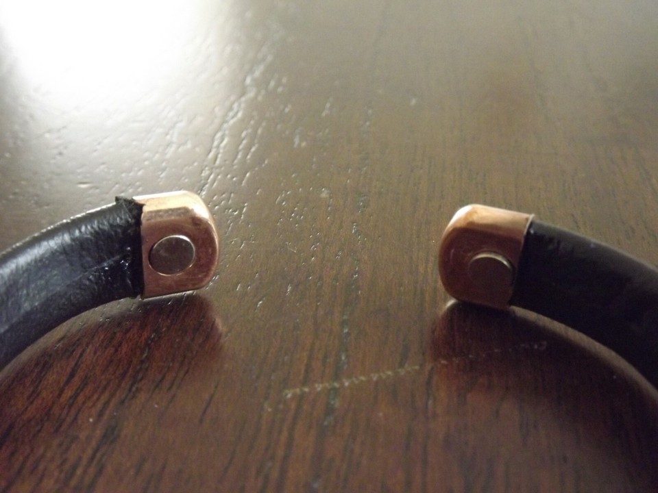 Solid Copper Leather Wrapped Magnetic Bracelet Men Women Energy Pain ...