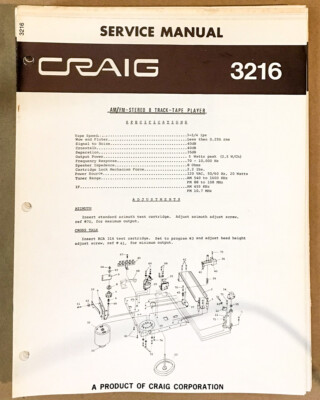 Craig Model 3216 8 Track Stereo Service Manual *Original* | eBay