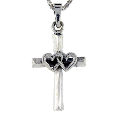 Sterling Silver Double Heart St Valentine Cross Pendant, Italian Box ...