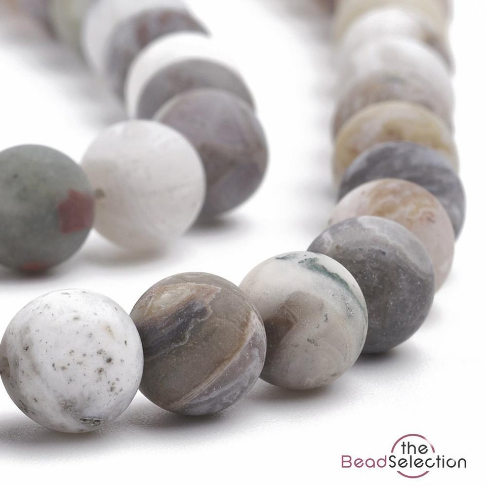 25 Bamboo Leaf Agate Round Gemstone Frosted Beads 8mm Jewellery Making ...