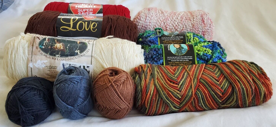 LOT of 6 Fishermens Wool Lion Brand Red Heart Lion Boucle Yarn Homespun ...