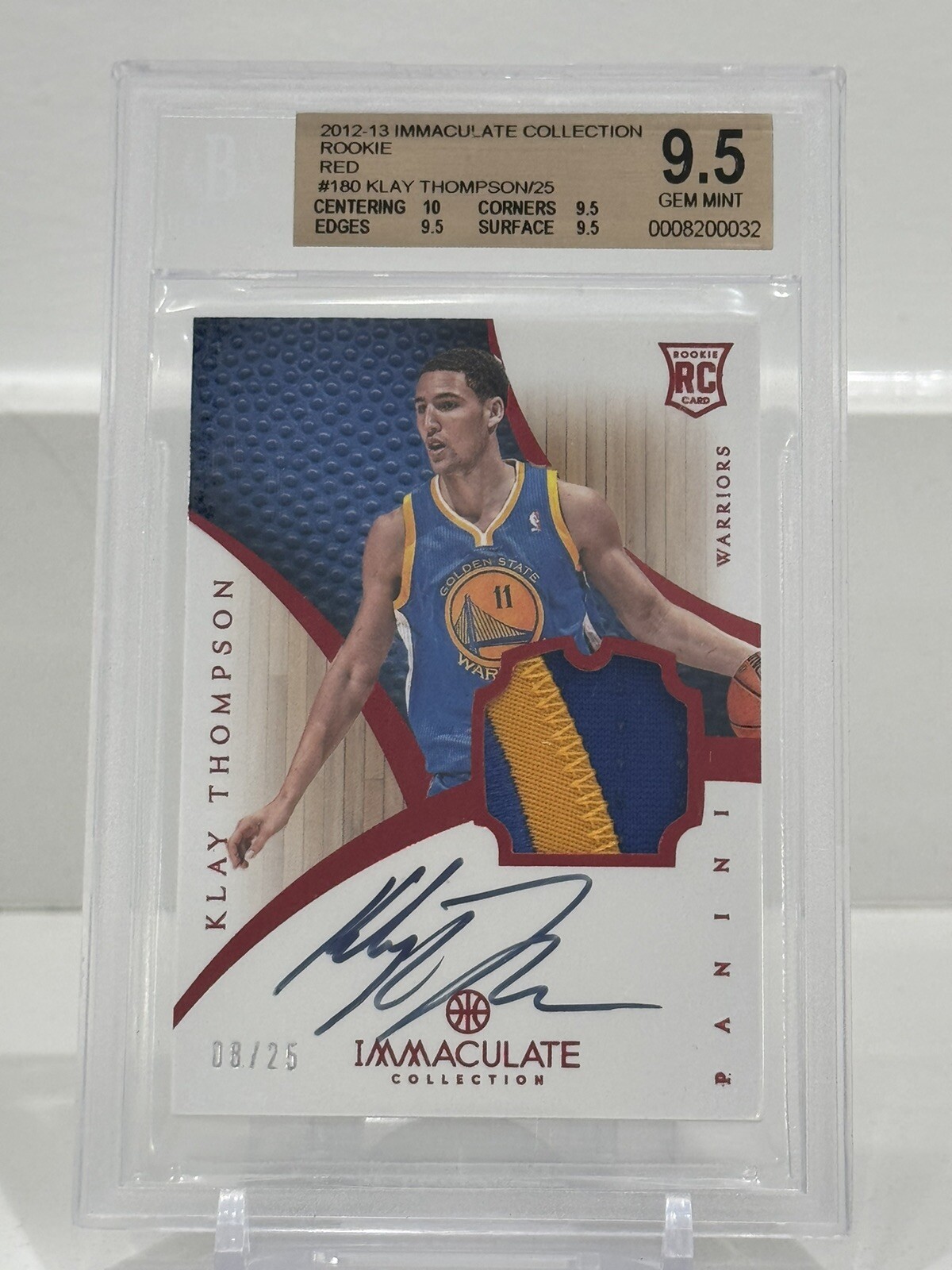 2012-13 Immaculate Klay Thompson Rookie Patch Red Auto RC RPA #8/25 BGS ...