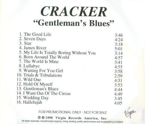 Cracker: Gentleman's Blues Advance PROMO Music CD 16 tracks Virgin 1998 ...