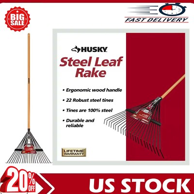 53 in. Long Wood Handle 22 in. Steel Leaf Rake. Sweep Off Leaves And ...