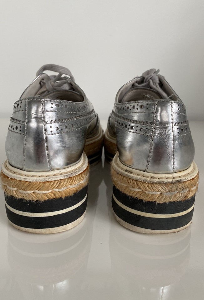 PRADA SS 2011 Silver Leather Brogues Derby Espadrille Creeper Sz 37/US ...