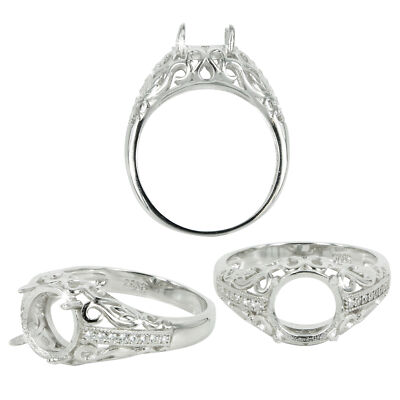 Filigree Gallery Ring Setting with CZ's and Round Prongs Mounting in ...