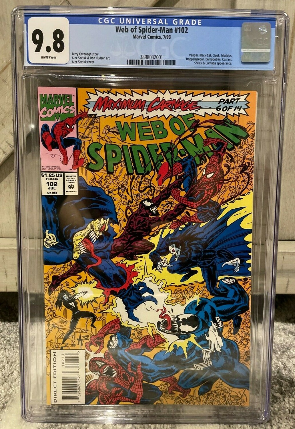 Web of Spider-Man #102 CGC NM/M 9.8 White Pages Maximum Carnage Part 6 ...
