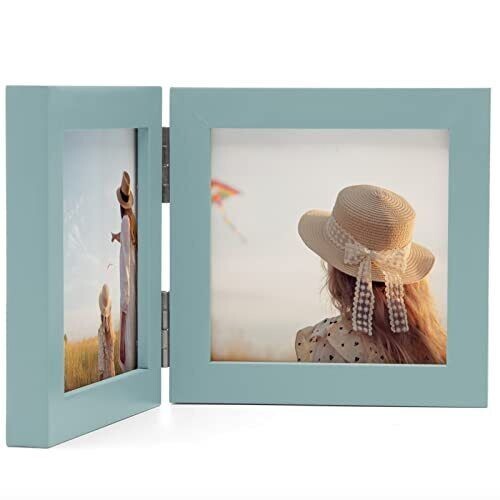 Double 4X4 Picture Frames Hinged Folding Photo Frames in Teal Blue for ...