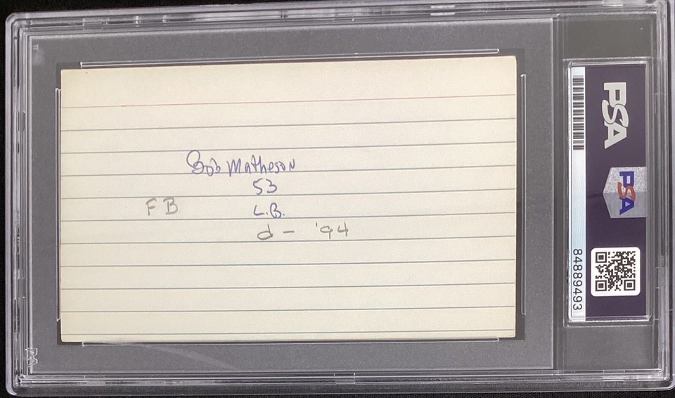 Bob Matheson Signed Index Card Football Miami Dolphins Autograph PSA ...
