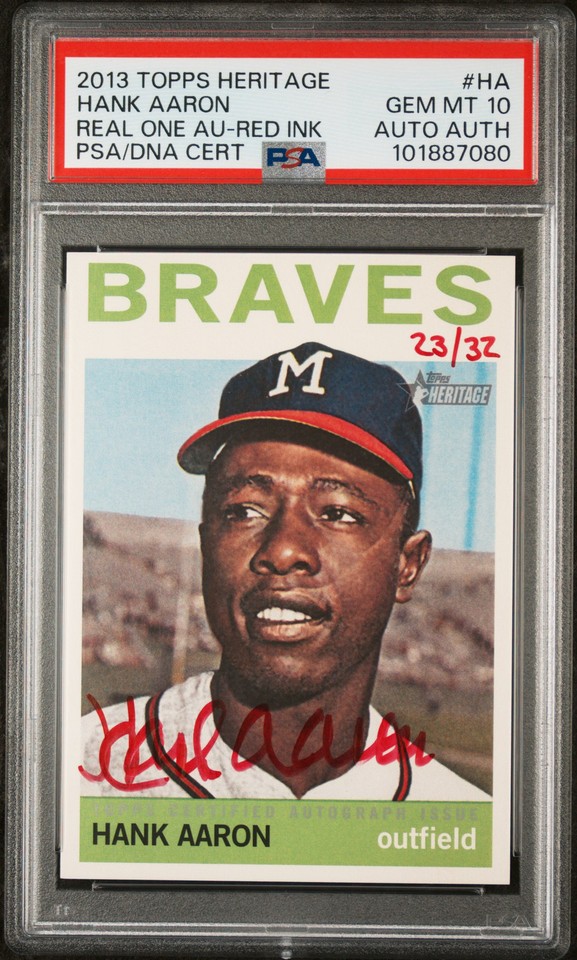 2013 TOPPS HERITAGE REAL ONE AUTOS #HA HANK AARON 23/32 PSA 10 AUTO ...