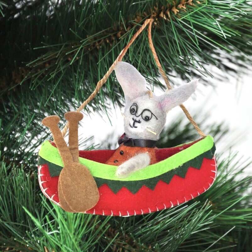 Easter Rabbit Canoe Boat Felt Ornament - Kayak Woodland Animal Hiking ...