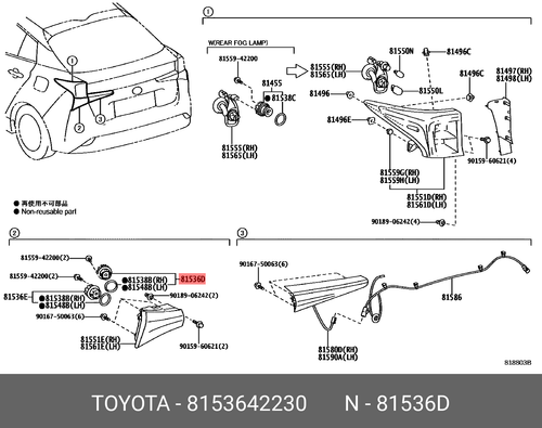 Genuine OE led, tail lamp, no.2, 8153642230 for TOYOTA 81536-42230 ...