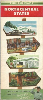 1954 CITIES SERVICE Road Map NORTH CENTRAL STATES Minnesota Michigan ...