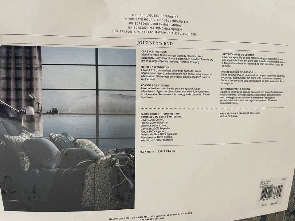 RALPH LAUREN JOURNEY'S END Full/ Queen Comforter RAINEY NAVY $355 ...