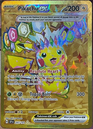 Pikachu ex Gold Hyper Rare - 247/191 - Surging Sparks Pokemon 2024 | eBay