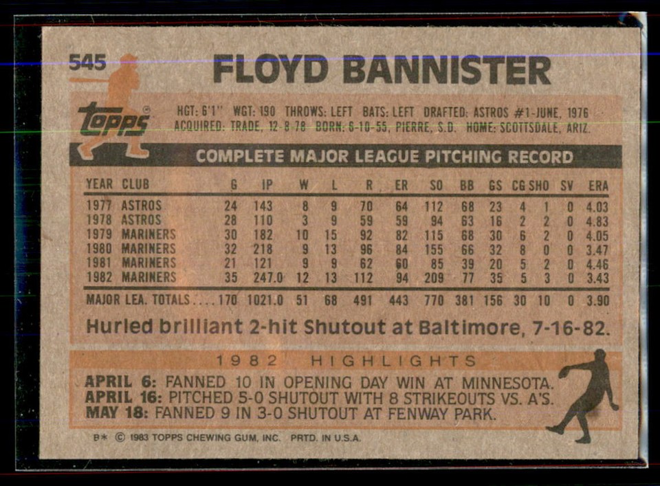 1983 Topps Floyd Bannister #545 Seattle Mariners | eBay