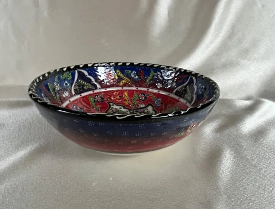 Turkish Serving Bowl Handmade Bright Colorful Polychrome Art Food Safe ...